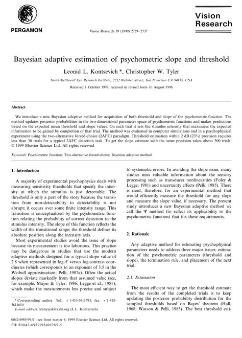 Pdf Bayesian Adaptive Estimation Of Psychometric Slope And Threshold