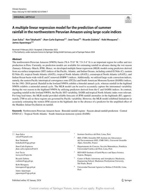 A Multiple Linear Regression Model For The Prediction Of Summer Rainfall In The Northwestern