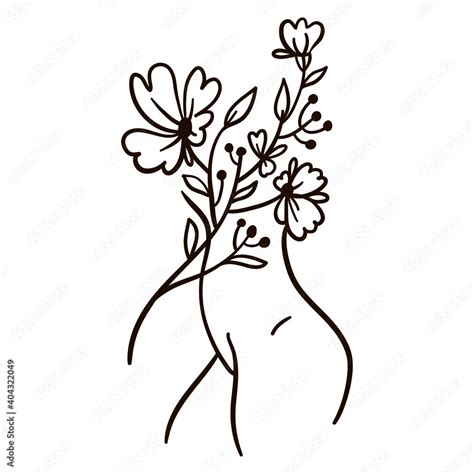Woman Silhouette Line Women And Flowers Black Outline Vector