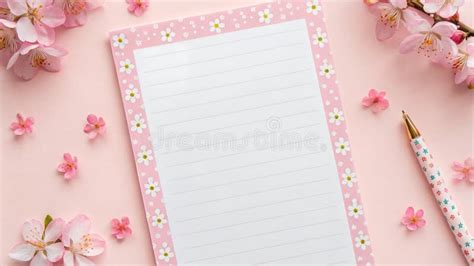 Pink Notepad With Flower Border And Pen Stock Illustration Illustration Of Write Clean 379761204