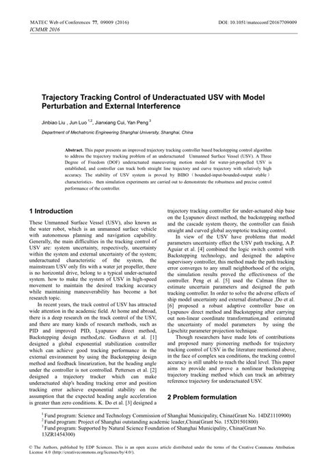 Pdf Trajectory Tracking Control Of Underactuated Usv With Model Perturbation And External
