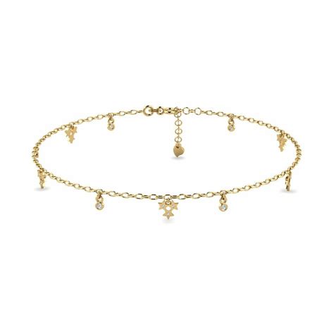 Hochwertige Damen Fußkette Dan Mit 009 Karat Diamant Rund Gelbgold 375