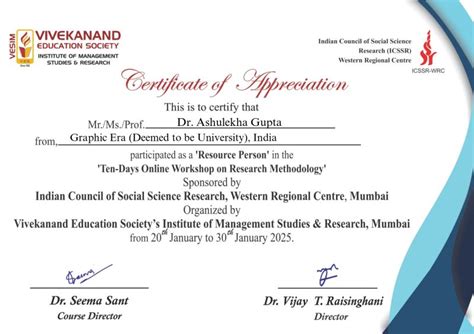 Icssr Fdp Resource Person Ashulekha Gupta