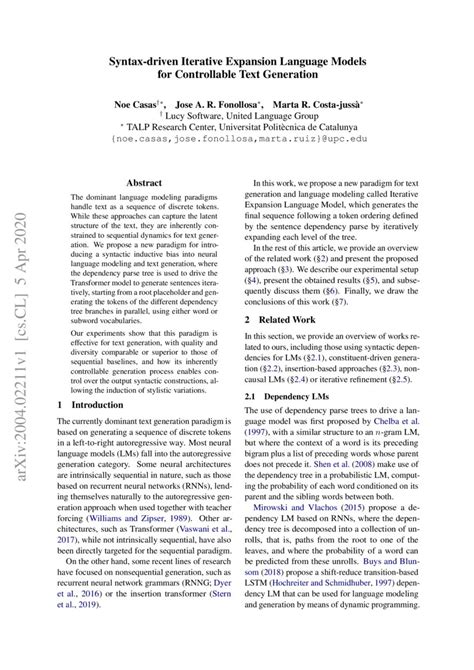 syntax driven iterative expansion language models for controllable text
