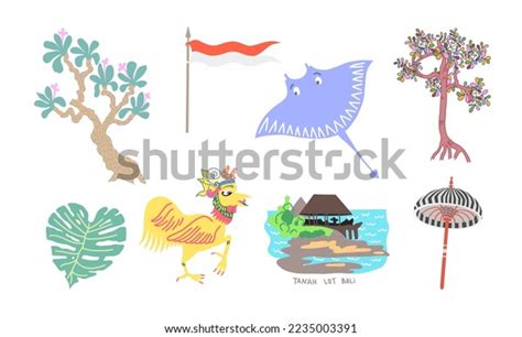 Set Indonesian Flat Design Objects Bali Stock Vector Royalty Free Shutterstock