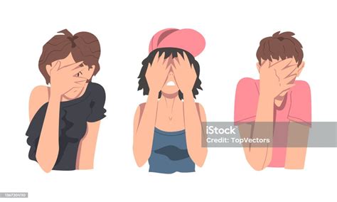 실망 한 젊은 남자와 여자 부끄러워 뭔가 느낌 좌절 얼굴 덮여 얼굴 와 손바닥 벡터 세트 걱정하는에 대한 스톡 벡터 아트 및 기타 이미지 걱정하는 당황 몸짓 Istock