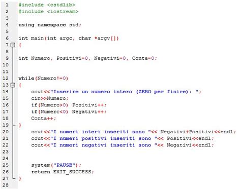 Linguaggio Cc Conteggio Di Numeri Interi Positivi E Negativi