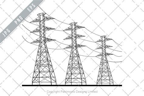 Transmission Tower Power Line Electricity Pylon Line Drawing