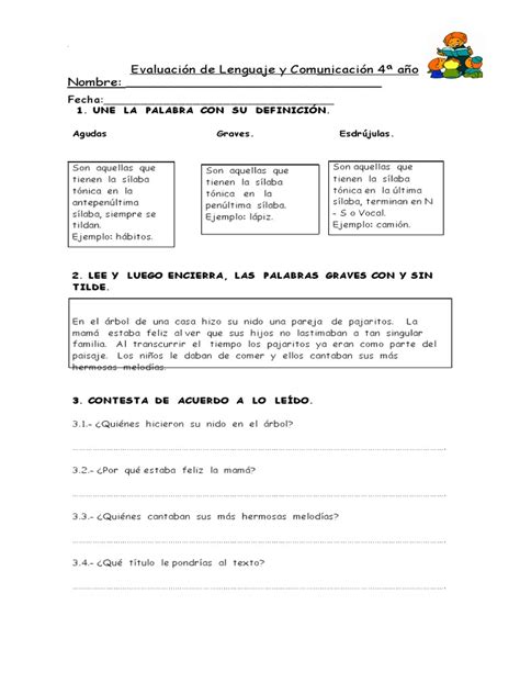 Evaluacion De Clasificaciòn De Palabras Según Su Tilde Pdf Lingüística