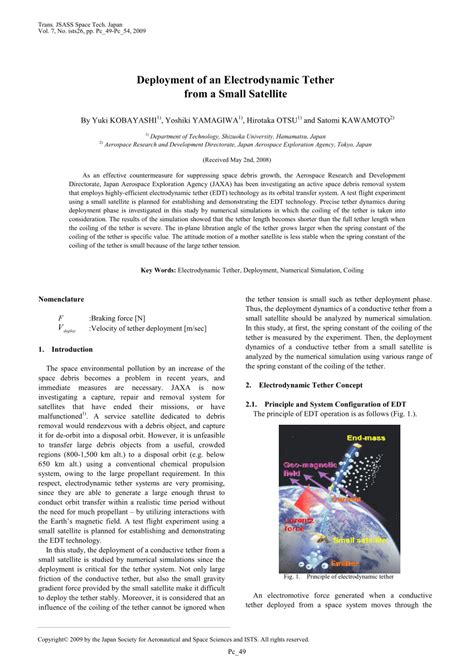 Pdf Deployment Dynamics Of An Electrodynamic Tether From A Small