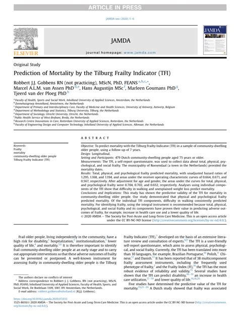 Pdf Prediction Of Mortality By The Tilburg Frailty Indicator Tfi