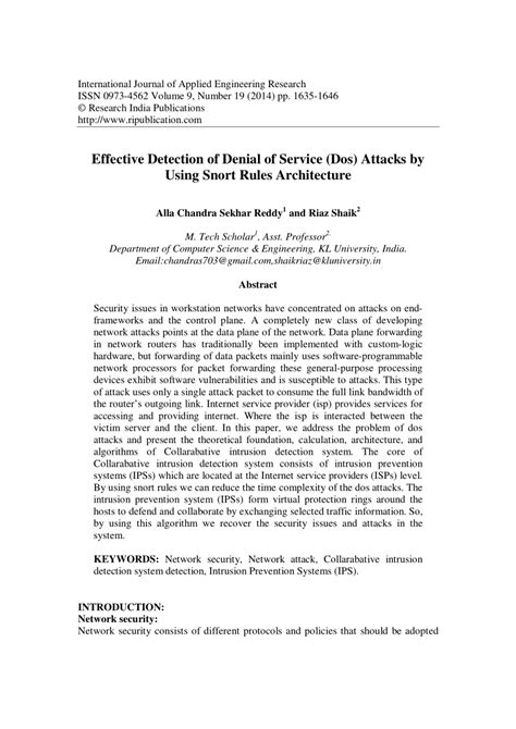 pdf effective detection of denial of service dos attacks by using