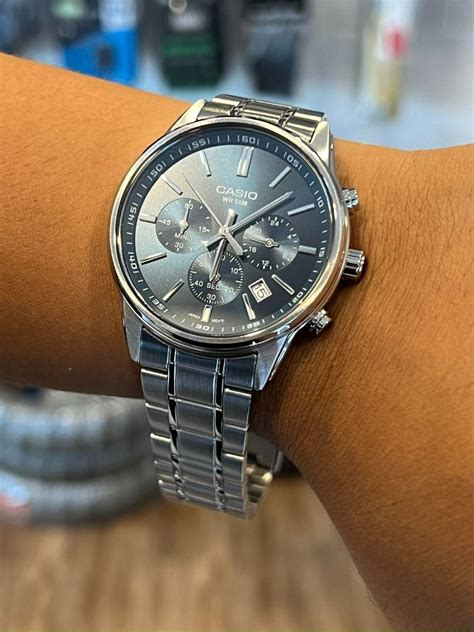 Original Casio Analog Chronograph Blue Dial Stainless Steel Mens Watch Mtp E515d 2a1 Luxury