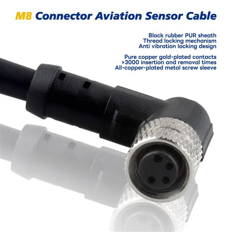 M8 Connector Aviation Sensor Cable Female 4 Pin Right Angle 6 5ft 2m Lonlonty