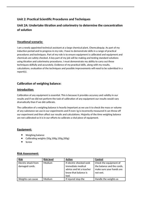 Btec Applied Science Unit 2 Assignment A Full Assignment Unit 2