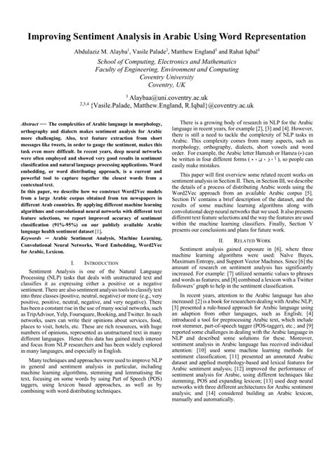 Pdf Improving Sentiment Analysis In Arabic Using Word Representation