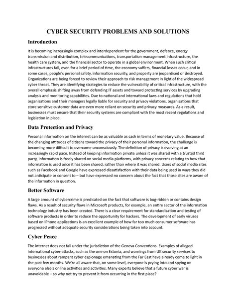 Cyber Security Problems And Solutions Cyber Security Problems And Solutions Introduction It Is