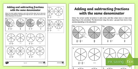 Editable Adding And Subtracting Fractions With The Same Denominator