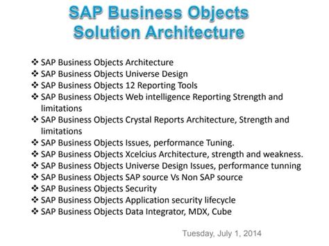 Sap Business Objects Solutioning Framework Architecture Pptx Databases Computer Software