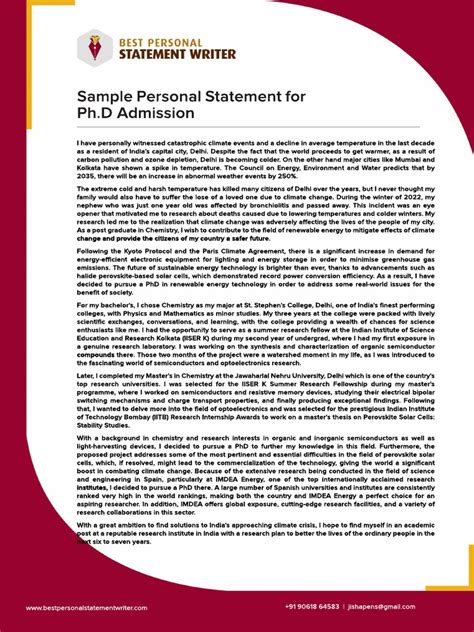 Sample Personal Statement For Phd Admission Pdf