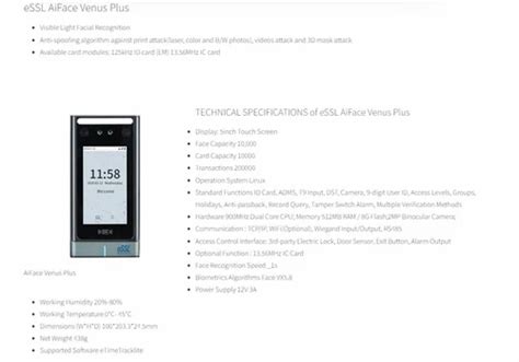 Essl Aiface Venus Plus Face Recognition Attendance System At Rs 21650 Piece Khataria Rohtak