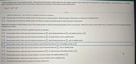 Solved Find The Critcal Points Of The Tollowing Tunction