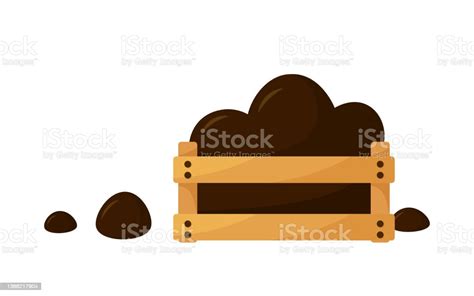 흰색 배경에 고립 된 만화 스타일의 나무 상자에 유기농 쓰레기가있는 퇴비 더미 재활용 과정 원예 비료 개념 벡터 일러스트 레이 션 농업 광물 토양 분뇨 배설물 더미 목재