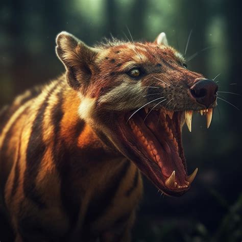 Premium Ai Image Colorful Attacking Tasmanian Tiger Images Generative Ai