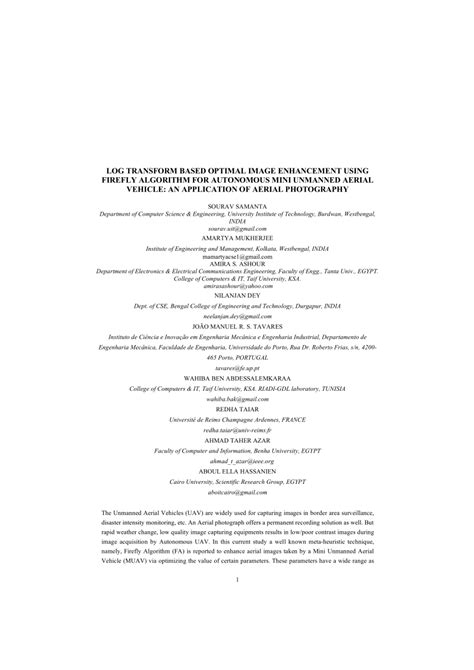 Pdf Log Transform Based Optimal Image Enhancement Using Firefly Algorithm For Autonomous Mini