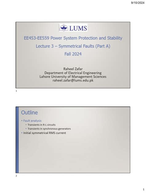 Lecture 3 Symmetrical Fault Analysis Part A Pdf