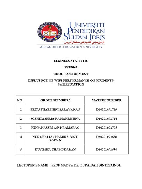 Business Statistic Ppb3063 Group Assignment Influence Of Wifi