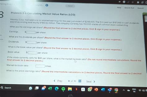 [solved] Problem 3 6 Calculating Market Value Ratios