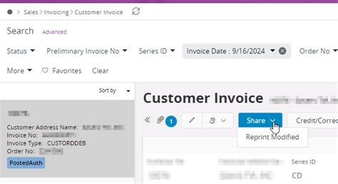 reprint original duplicate button not visible on customer invoice ifs