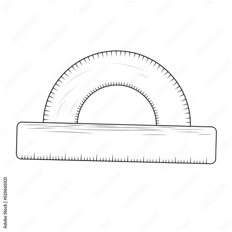 Protractor Line Art Outline Drawing Of A Protractor Ruler For Coloring