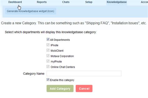 Knowledgebase For Multiple Departments Websites Onlinechatcenters