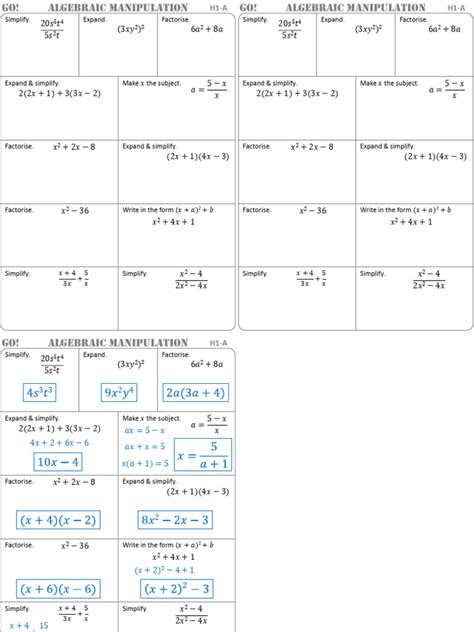 Gcse Algebraic Manipulation Higher 1a A5 Pdf Algebra Mathematics