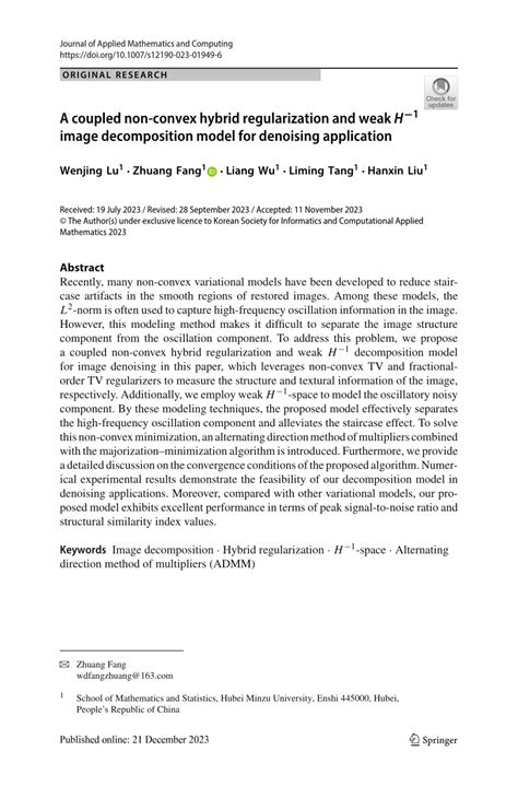 Pdf A Coupled Non Convex Hybrid Regularization And Weak H 1 Image Decomposition Model