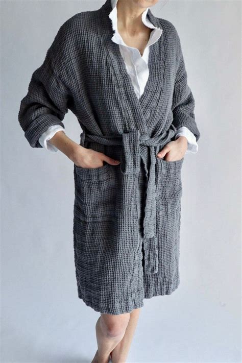 Linen Waffle Robe Wrap Japanese Kimono Style Long Sleeves Etsy