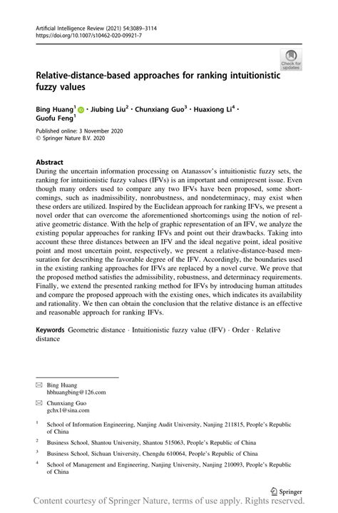 Relative Distance Based Approaches For Ranking Intuitionistic Fuzzy Values Request Pdf