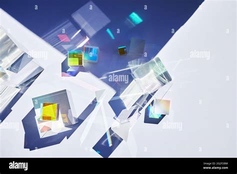 Abstract Background With Glass Geometric Figures Prisms With Light Diffraction Of Spectrum