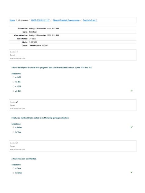 Term 3 Oop Final Lab Quiz 2 Attempt Review Pdf