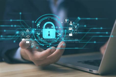 Businessman Selects A Lock Icon On A Virtual Display Internet Network