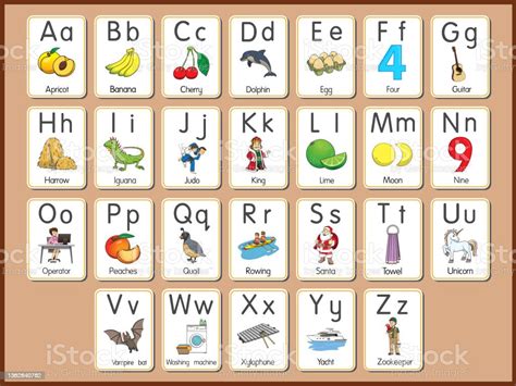 알파벳 플래시 카드 Az 어퍼 케이스 또는 초보자 Abc를위한 소문자의 벡터 그림 고등학교 이하에 대한 스톡 벡터 아트 및 기타 이미지 고등학교 이하 공부 교육