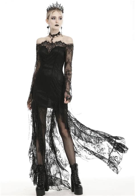 Dark In Love Gothic Black Lace Frill Swallow Tail Mermaid Dress