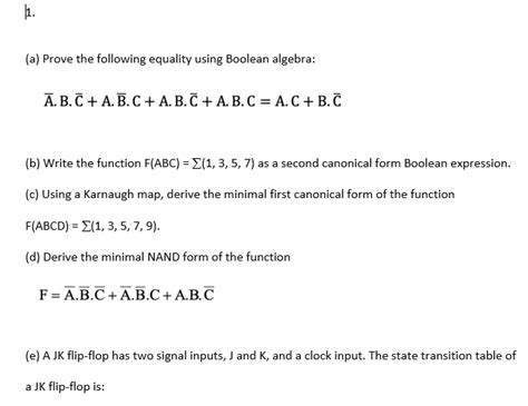 Solved 1 A Prove The Following Equality Using Boolean