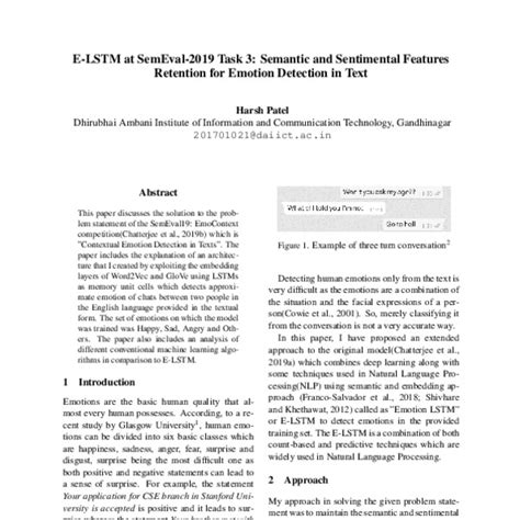 E Lstm At Semeval 2019 Task 3 Semantic And Sentimental Features Retention For Emotion Detection