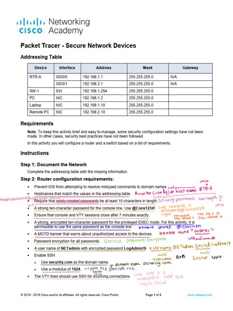 16 5 1 Packet Tracer Secure Network Devices Izt Pdf Computer Network Network Switch