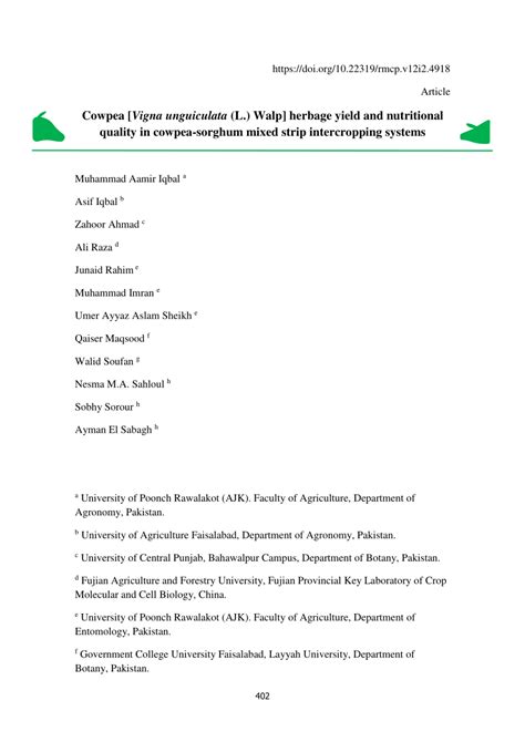 Pdf Cowpea Vigna Unguiculata L Walp Herbage Yield And Nutritional Quality In Cowpea