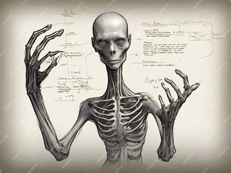 premium ai image humanoid skeleton with handwritten annotations