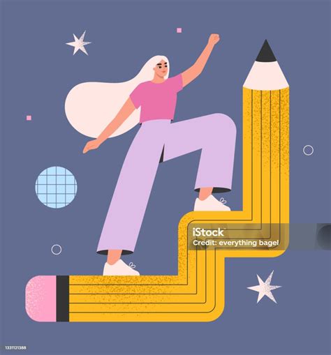 그래픽 디자이너 일러스트레이터 예술가 공간에 연필을 가진 여자 그리기 과정 수업 또는 수업 창의성 영감 디자인 컨셉 예술 교육 연필에 대한 스톡 벡터 아트 및 기타 이미지
